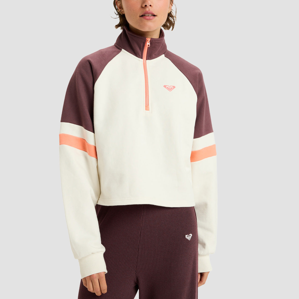 Roxy Essential Energy Boxy Crop Half Zip Sweatshirt Whisper White - Wo